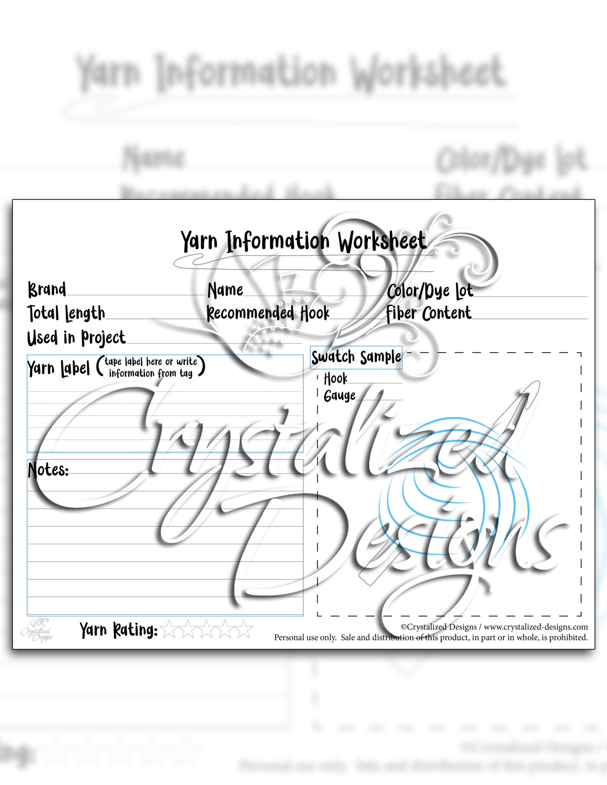 Yarn Worksheet by Crystalized Designs - Crystalized Designs